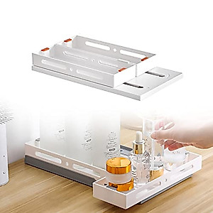 Under Sink Organizers and Storage, Rotatable Under Bathroom Cabinet Organizer, 2 Tier Sliding Under Shelf Storage Kitchen Cabinet Basket Drawer Organizer,White,S