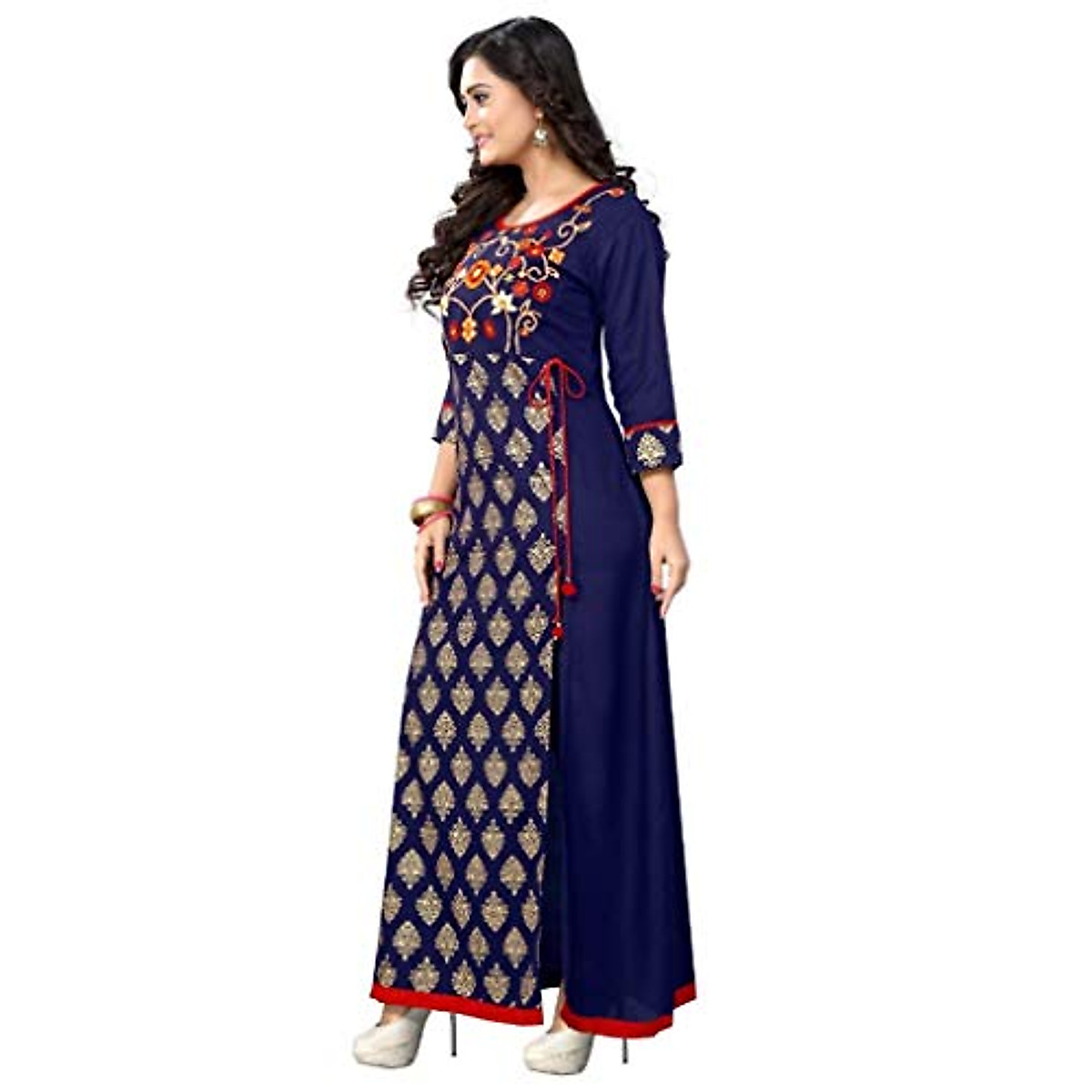 ziya Rayon Long Women Dress Printed Kurti Women Formal & Party Wear 96 (40), Blue