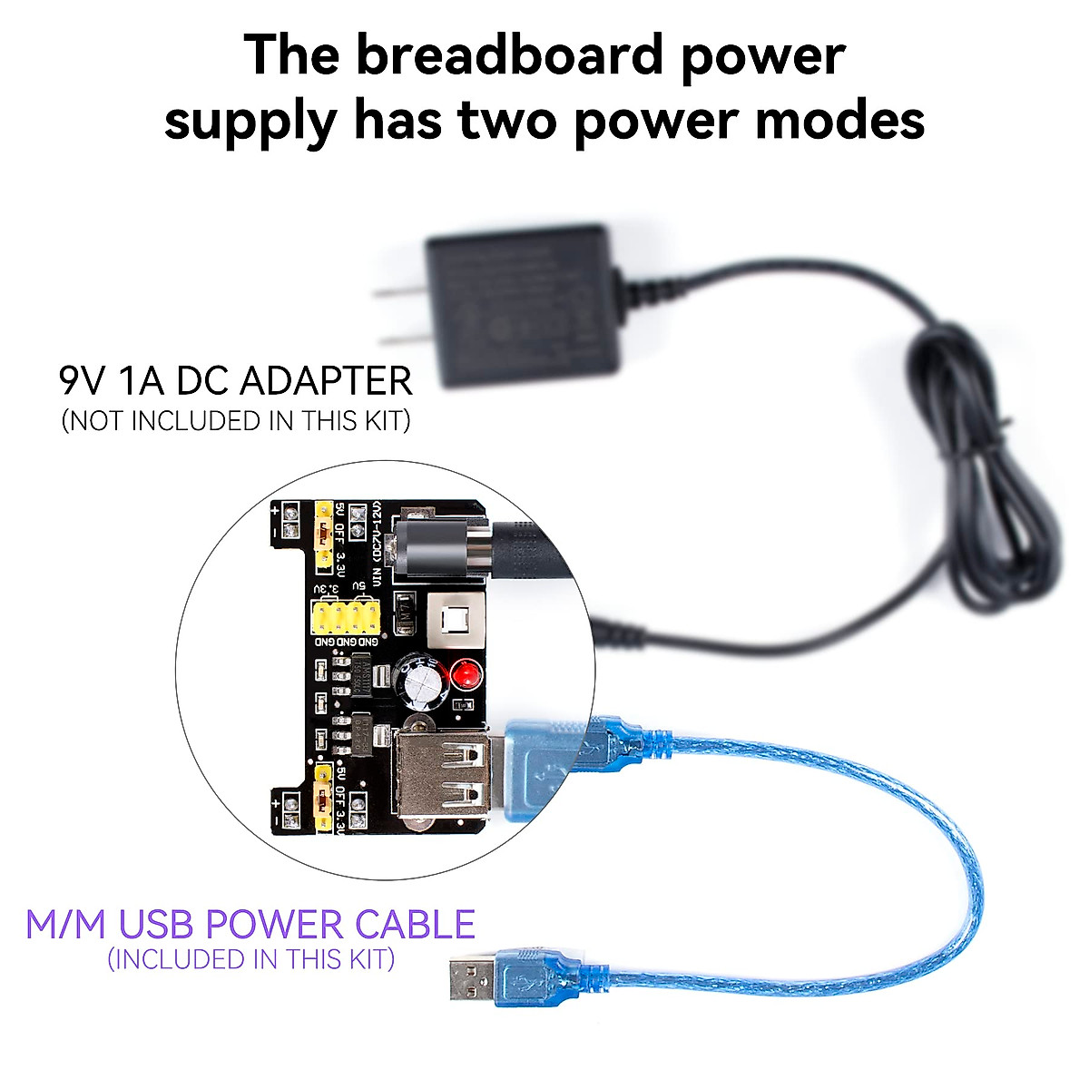 Miuzei Electronics Component Fun Kit with Supply Module, Jumper Wire, 830 Tie-Points Breadboard, Precision Potentiometer, Resistor, LED, Compatible with Arduino, Raspberry Pi, STM32