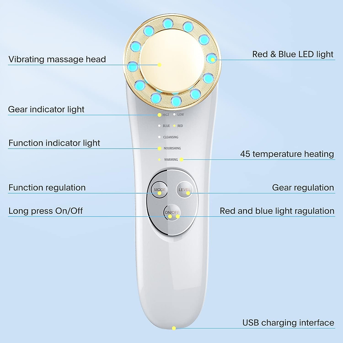 Galvanic Facial Machine Face Massager 7 in 1 Skin Care Tools High Frequency Facial Machine