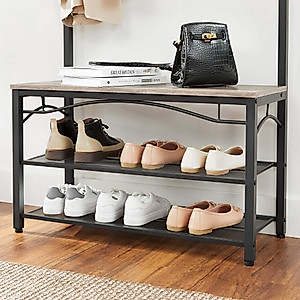 VASAGLE Shoe Bench Rack, 3-Tier Storage Shelf for Entryway Hallway Living Room, Industrial Accent Furniture with Steel Frame, 12.6 x 31.5 x 70.3 Inches, Greige