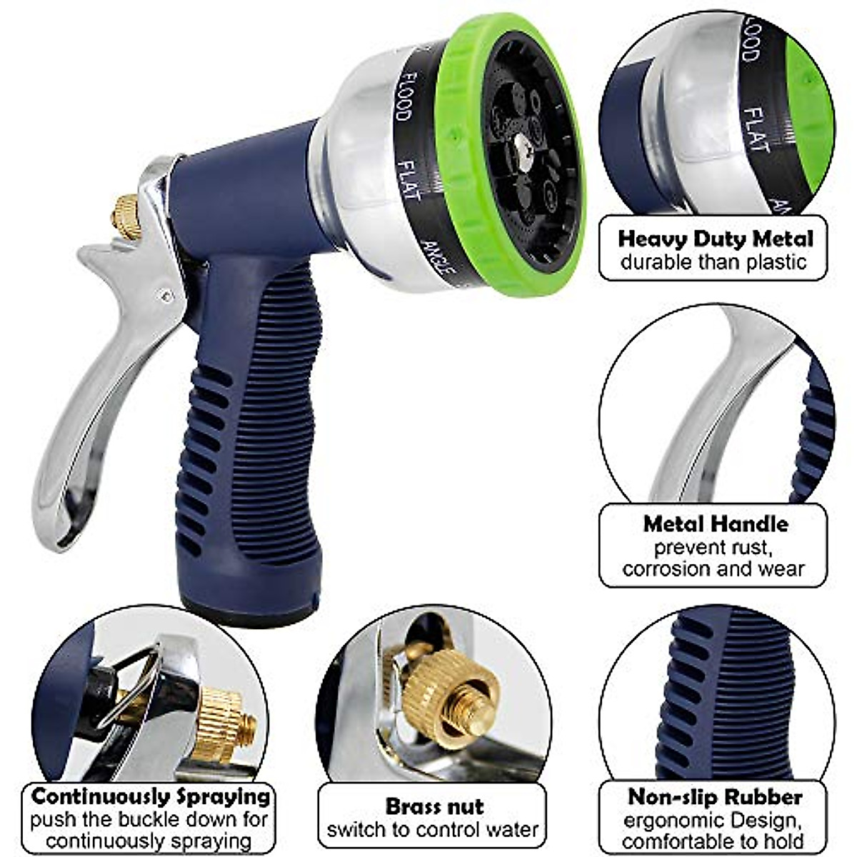 Twinkle Star Heavy Duty Garden Pattern Nozzle, Fits All Standard Garden Hoses, 9 Adjustable Patterns Water Jet Pistol Grip Trigger - for Car Wash, Patio Cleaning, Watering Lawn/Garden, Shower Pets