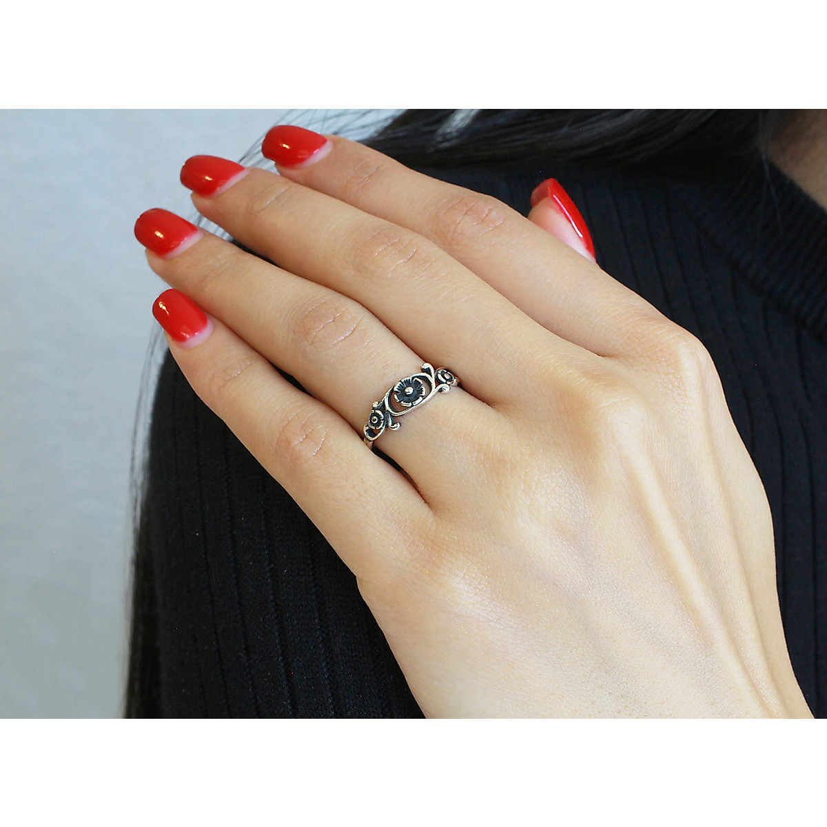 CloseoutWarehouse 925 Sterling Silver Antique Filigree Flower Ring Size 9