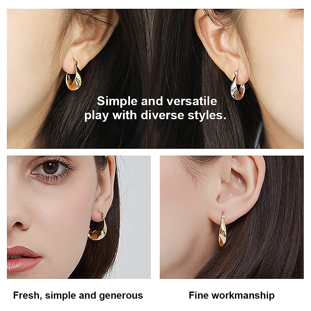 14K Gold Plated Hoop Earring for Women,Hypoallergenic Chunky Gold Earrings Small Simple Womens Hoop Earring