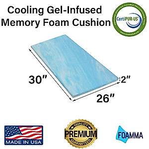 Foamma 2" x 26" x 30" Cooling Gel-Infused Memory Foam Cushion, Bed Mattress Topper,Seat Replacement, Padding, Chair Cushion Square Foam, Dining Chairs, Wheelchair Cushion Replacement