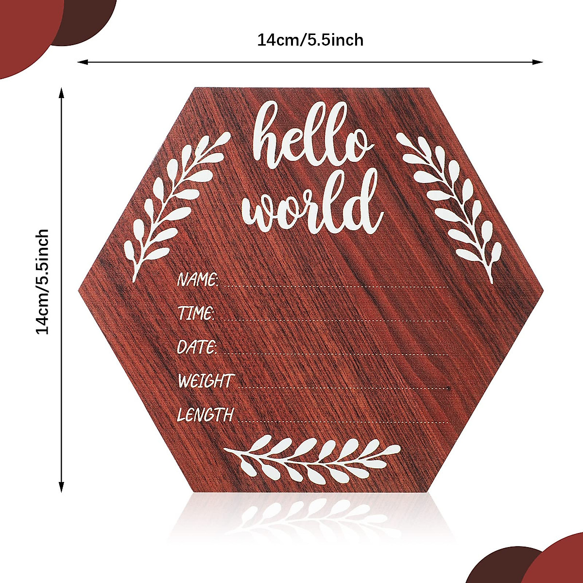 5.5 Inch Baby Birth Announcement Sign for Hospital Cherry Wooden Newborn Name Sign Hexagon Sign with White Paint Marker for Baby Gift Nursery Wall Decor