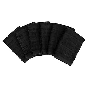 All Clad Premium Solid Dish Cloth Set: Highly Absorbent, Super Soft - 100% Turkish Cotton Terry Looped, 13"x14" Dish Towels for Cleaning & Drying Dishes, Pans, Glassware, or Counters, 6-Pack, Black