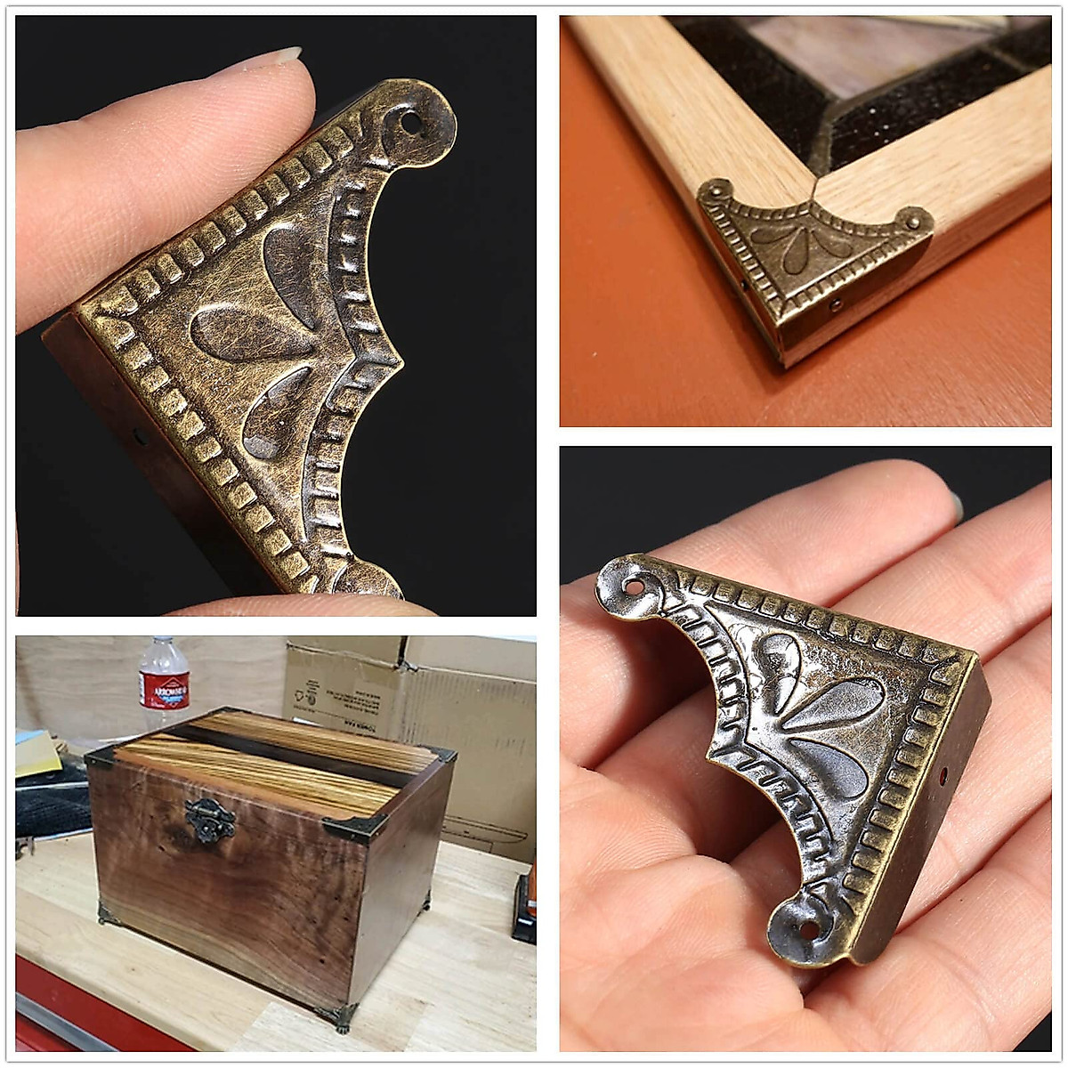 dophee Antique Brass Box Corner Covers, Decorative Corner Protectors Guards Edge Covers for Jewelry Box Chest Table Desk Photo Frame Panal, 1.53"x1.53"x1.97"(12-Pack)