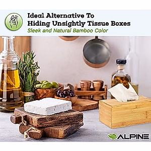 Alpine Industries Wooden Bamboo Rectangular Tissue Box Cover - Eco Friendly Pull Holder/Dispenser - Decorative Organizer for Bathroom, Office Desk & Car (Bamboo)