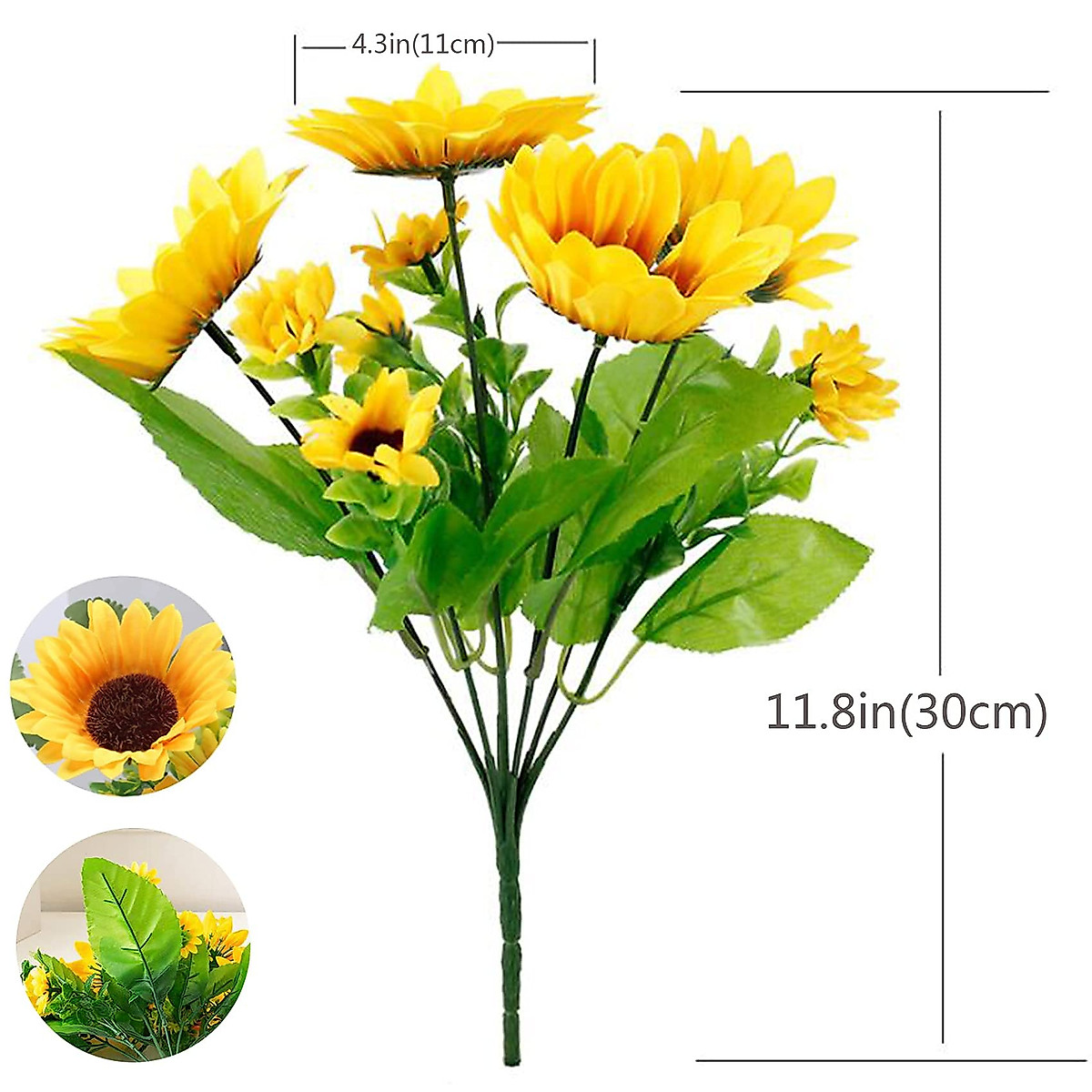 4 Bouquets of Artificial Sunflowers, Each Bunch of 4 Large Sunflowers Artificial Flowers Plus 9 Small Fake Flowers, Silk Fake Sunflowers for Home, Office, Garden Decor, DIY Flower Arrangement