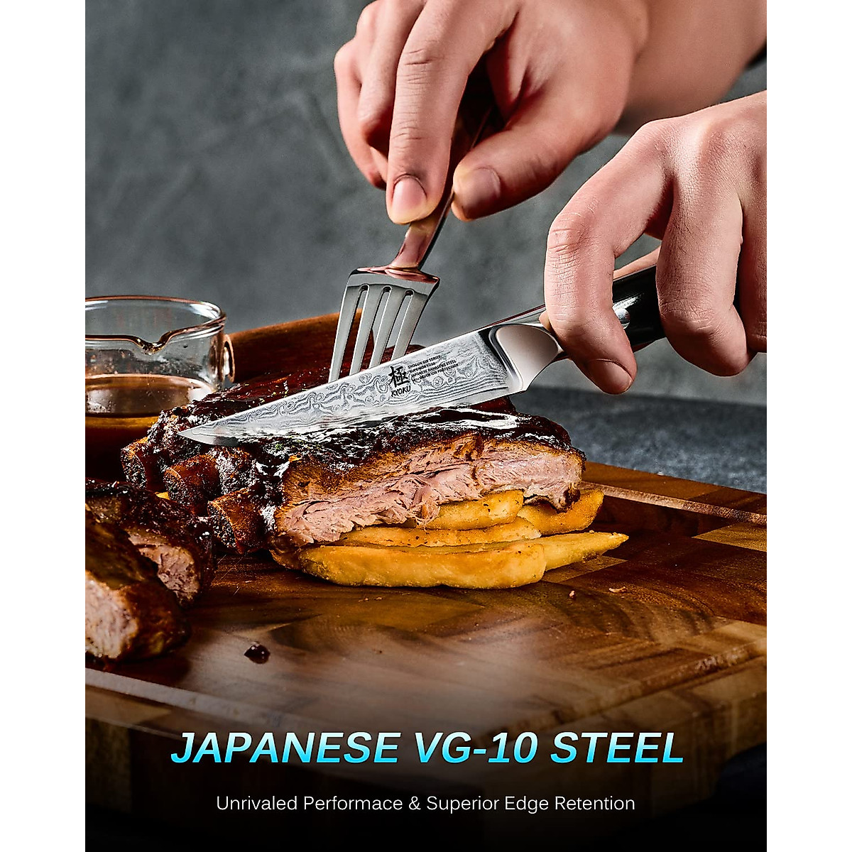 KYOKU Gin Series Steak Knife Set of 4, 4.5" Steak Knives, Japanese VG10 Damascus Stainless Steel Kitchen Knife Set with Silver Ion Blades G10 Handles Mosaic Pins, Cutlery Set w/Sheaths & Case