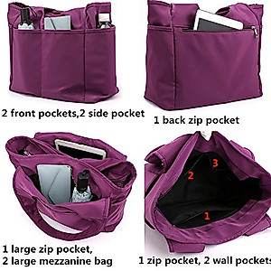 Lavogel Multi Pocket Tote Shoulder Bag Multi-function Nylon Shoulder Handbag Travel Purse Bags For Women (01-Black)