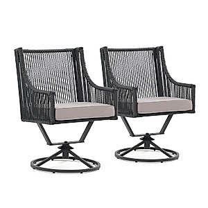 JOIVI Outdoor Swivel Patio Chair Set of 2, Rattan Dining Chairs with Armrest and Cushions, Outdoor Swivel Chair with Iron Frame for Garden, Lawn, Porch, Balcony