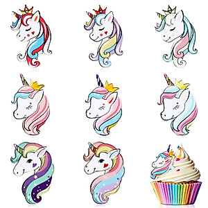 Hicarer 48 Pcs Unicorn Cupcake Toppers Unicorn Rings for Girls, Unicorn Theme Birthday Party Favors Unicorn Cupcake Decorations Girls Finger Rings Party Gifts(Rainbow Style)