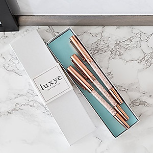 luxye Crystal Pen - 3 Pcs Rose Gold Crystal Gel Pens with Cap in Glossy White Gift Box | Rose Gold Pen Office Supplies Gifts for Women, Bridesmaids, Birthday, Coworkers, Wedding (Rose - Black Ink)