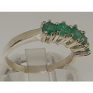 925 Sterling Silver Real Genuine Emerald Womens Eternity Engagement Ring - Size 6