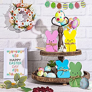 4Pcs Easter Wooden Sign Pink Blue Yellow Green Easter Bunny Wooden Table Centerpieces with Jute Rope Freestanding Rabbit Shape Tabletop Decoration for Home Spring Desk Home Office Farmhouse Decor Gift Party Supplies