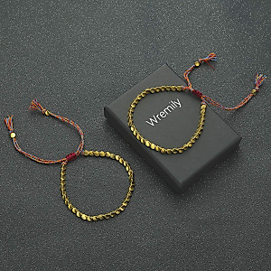 Wremily 2 Pcs Tibetan Copper Bead Bracelet Set Handmade Braided Cotton Bracelet Lucky Rope Bracelet Adjustable Friendship Bracelet Gift for Women Men