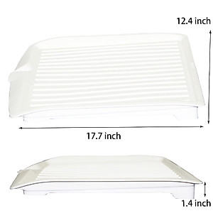 Halyuhn 18 Inch Plastic Dish Drainer Board, Large White Draining Tray with Side Drop Slope Diversion, Water Drain Board Drying Plate Dish Strainer Mat with Non-Slip Base for Bowl Cup Kitchenware