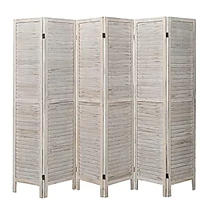 ECOMEX 6 Panel Louver Wood Room Divider 5.6ft.Tall Folding Privacy Screen Panels, Room Divider Wall, Divider for Room Separation, Partition Room dividers and Effectively Block Sight(White)