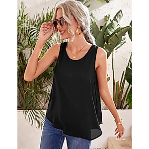 Beyove Women Shell Blouse Casual Chiffon Tank Top for Women Basic Top (Black, Medium)