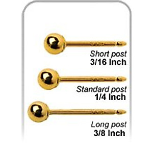 Long Post 14kt Yellow Gold 3mm CZ Cubic Ear Piercing Earrings Studex System 75