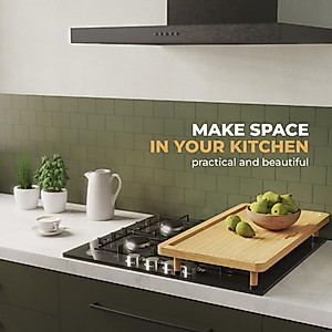 Prosumer's Choice Bamboo Stove Top Cover Board - Stylish and Versatile Wooden Stove Cover with Adjustable & Removable Feet, Large Cutting Area - Ideal for Kitchen Use - 3"H x 21.5"L x 11"W