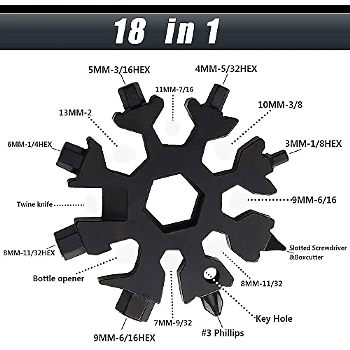 18 in 1 Snowflake Multi Tool, Stainless Steel Snowflake Pocket Multitool Card Combination Compact Portable Outdoor Tool (2 pack)