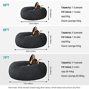 Big Huge Giant Bean Bag Chair for Adults, (No Filler) Bean Bag Chairs in Multiple Sizes and Colors Giant Foam-Filling Required- Machine Washable Covers, Double Stitched Seams (Dark Grey, 150 * 75cm)