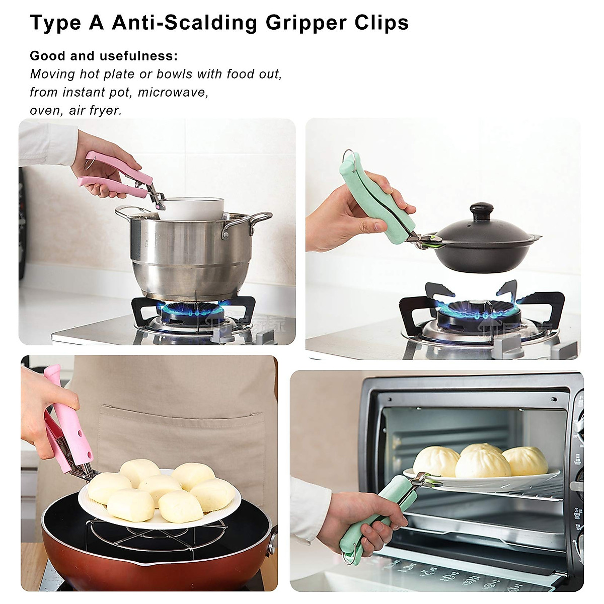 SPTECHMAKE Stainless Steel Anti-Scalding Dish Plate Gripper Clips Tongs Clamp Holder for Moving Hot Plate or Bowls with Food Out from Instant Pot Microwave Oven (2Pack)