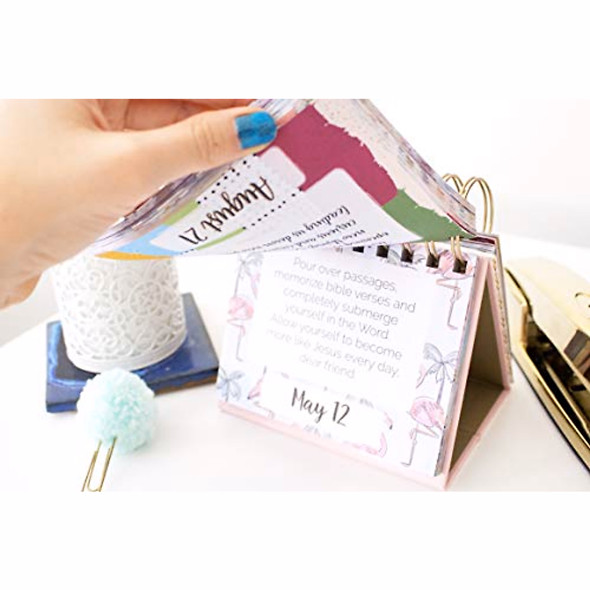 bloom daily planners Undated Perpetual Desk Easel - Religious Inspirational Standing Desktop Flip Calendar - Page a Day - (5.25" x 5.5") "She Believed She Could So She Did" by Writefully His