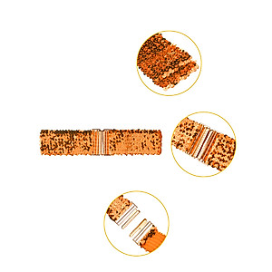 Allegra K Ladies Shinny Wide Waist Belts Interlock Buckles Sequins Decor Stretchy Belts for Women 2PCS 60cm/23.62" Orange