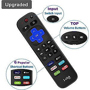 [w/Cover] 1-clicktech Remote for All Roku TV w/ 12 Opt. APPs, for TCL Roku/Hisense Roku/Onn Roku/Sharp Roku/All Built-in Roku TVs, or Roku Box【NOT for Stick】(Remote + Red Cover)