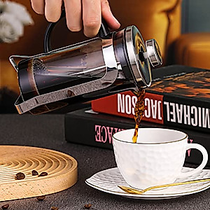 French Press Coffee and Tea Maker Single Serve Coffee Brewers Glass Classic 304 Stainless Steel Coffee Press Heat Resistant Thickened Borosilicate Coffee Pot for Camping Travel Gifts, 12 Ounce