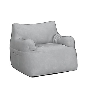 MAXYOYO Giant Bean Bag Chair, Stuffed Bean Bag Couch with Filler Large Living Room Bean Bag Chair for Adults, Big Lazy Sofa Accent Chair with Pocket Floor Chair for Gaming, Reading, Grey