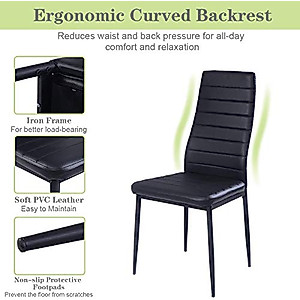 Giantex Kitchen Dining Table Set, Glass Tabletop Dining Room Set with Leather Padded 6 Chairs, Rectangular Modern Metal Frame Table for Dining Room, Kitchen, Dinette, Compact Space, Black