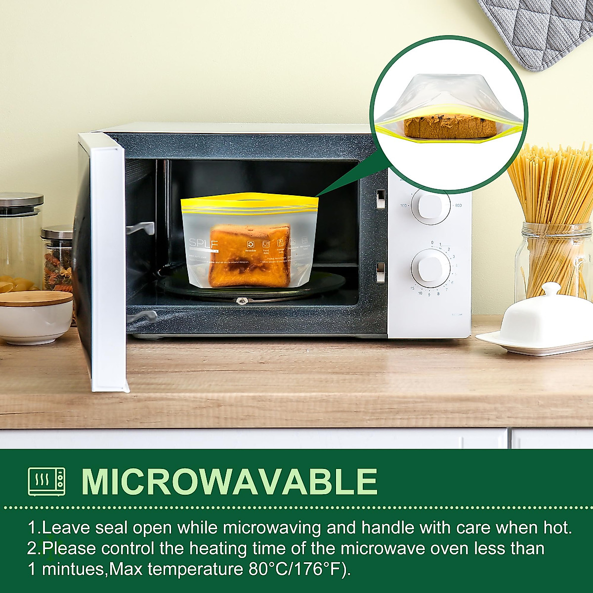 SPLF 24 Pack Reusable Food Storage Bags Dishwasher Microwave Safe, BPA Free Reusable Freezer Bags, Silicone Free Containers for Meal Prep, Fridge Kitchen Organization - 8 Gallon 8 Sandwich 8 Snack