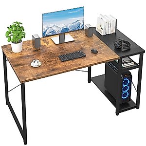 Foxemart Computer Desk 40 Inch Home Office Desk Industrial Sturdy Writing Table with Storage Shelves Modern Simple Style PC Desk for Home Office Study Room Workstation, Rustic Brown and Black