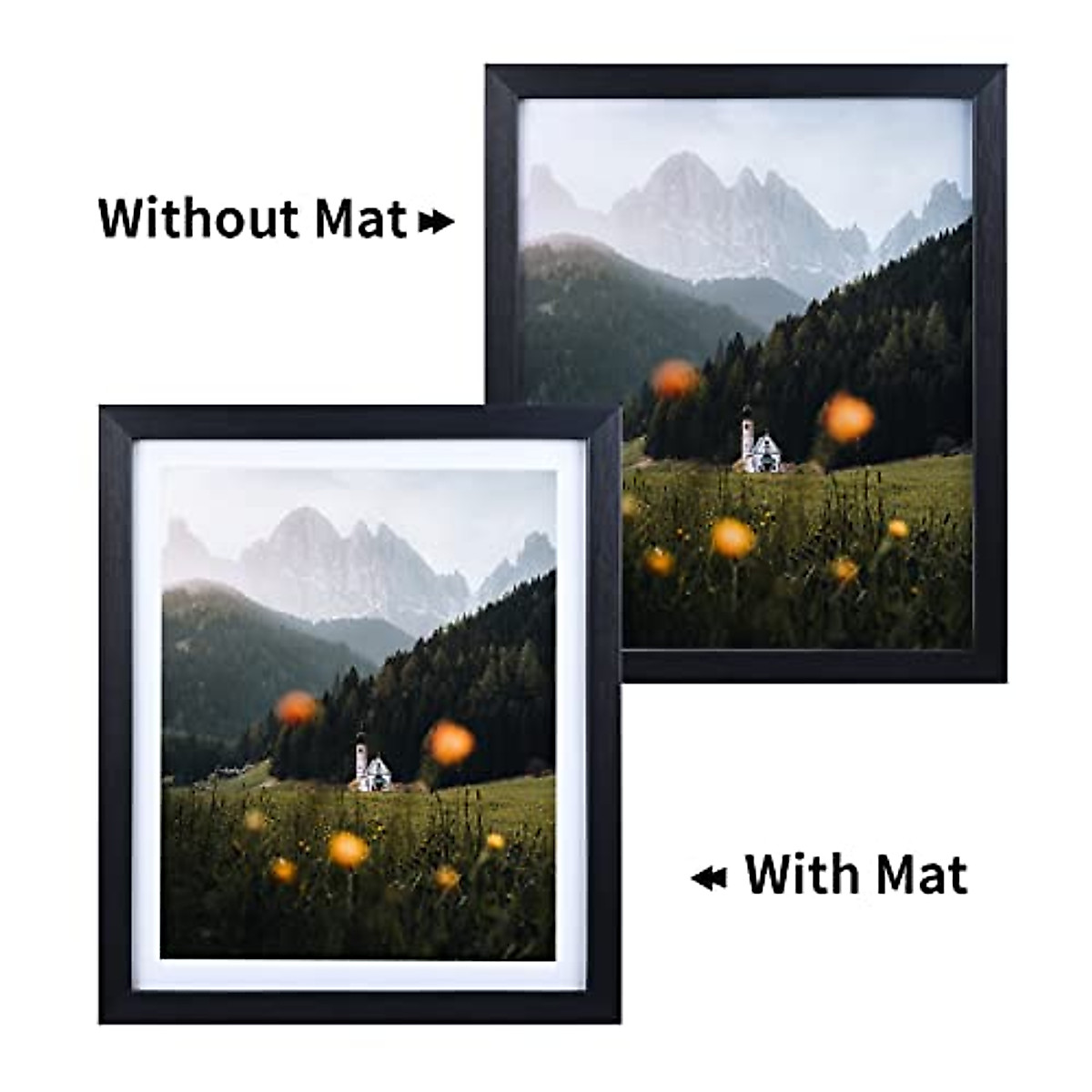 4x6 Black Picture Frame Set of 6, Multi Frames Matted to Display Photos 4x6 with Mat or 5x7 without Mat for Wall and Tabletop