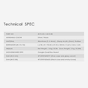 anidees Aluminum case with top lid for Google Coral Dev Board – Silver (AI-G-SG)