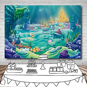 Sensfun 7x5ft Under The Sea Mermaid Backdrop for Photography Underwater Castle Girls Princess Birthday Party Photo Booth Background Little Mermaid Baby Shower Banner Table Decoration Studio Props
