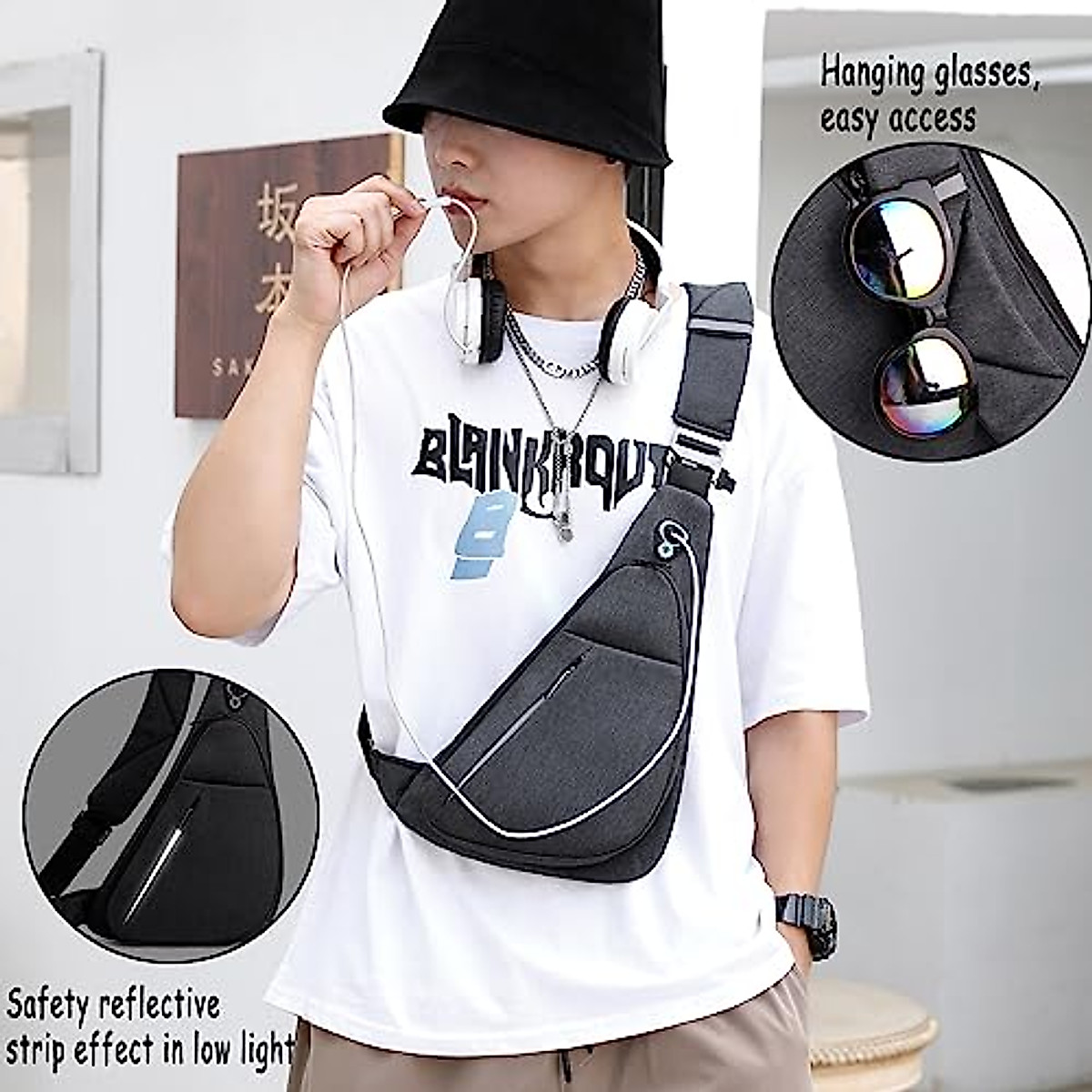 CAISANG Small Sling Bag Men Crossbody Bag Shoulder Backpack Hiking Daypack Women Anti-Thief Personal Pocket Casual Chest Bag for Travelling Hiking Outdoor Sport
