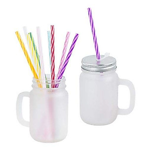 Mason Blank Sublimation Frosted Glass Jar Mugs 430ml with Glass Handles and Straw Drinking Heat Press Dye Transfer 4 pieces