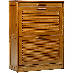 HOMCOM 3-Drawer Shoe Cabinet, Bamboo Shoe Storage Cabinet with Flip Shutter Doors for 12 Pairs of Shoes, Entryway, Hallway, Living Room, Bedroom