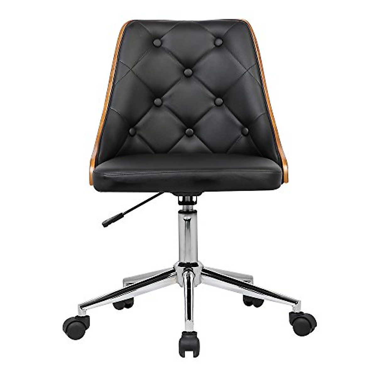 Armen Living Diamond Office Chair in Black Faux Leather and Chrome Finish