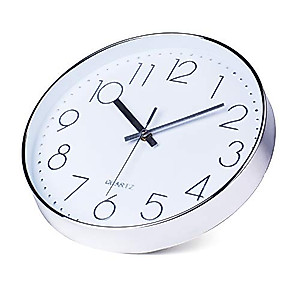 jomparis Modern 12" Battery Operated Non-Ticking Silent Sweep Movement Wall Clock Decorative for Office,Kitchen, Living Room, Bedroom, Bathroom Plastic Frame Glass Cover (Silver,Arabic Numeral)