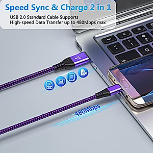Micro USB Cable 10FT, OKRAY 2 Pack Long Nylon Braided Android USB Charger Cable Micro USB 2.0 Fast Charge & Sync Data Charging Cord Compatible Samsung Galaxy J3/J7 S6/S7 Edge Note 5 4(Purple Hot-Pink)
