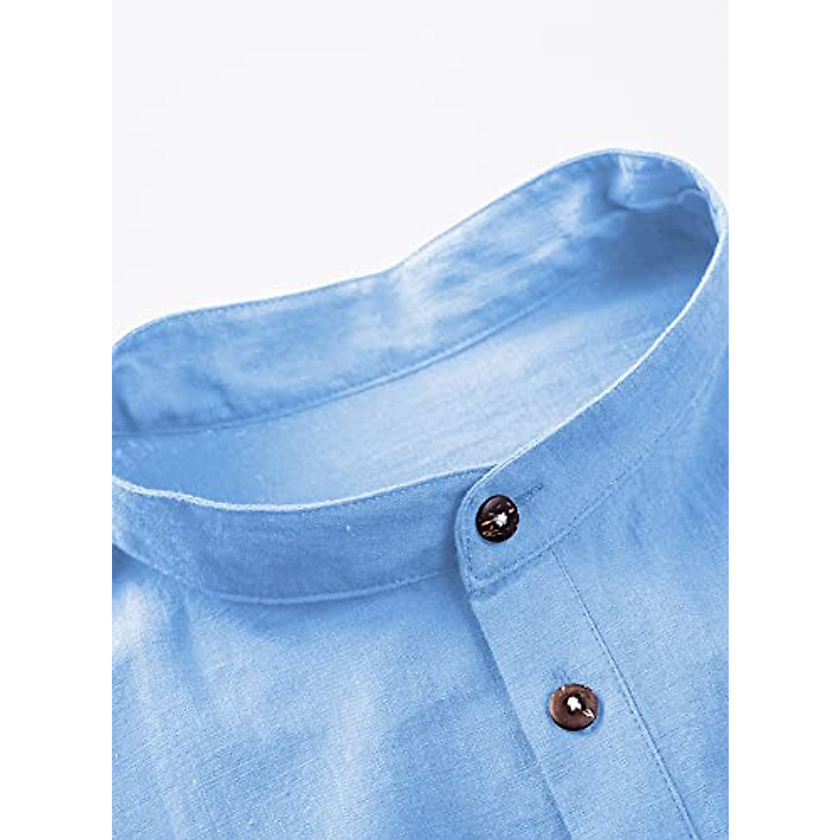 JMIERR Mens Casual Cotton Linen Texture Henley Shirt Short Sleeve Button Down Shirt Summer Beach Tropical Cruise Shirts US 40(M) Sky Blue
