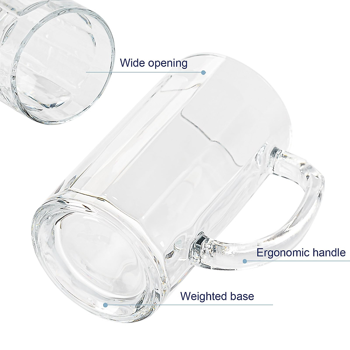 4 Pack Heavy Beer Glass Mug - 16oz Beer Mug, Large Beer Glasses with Handle, Frozen Beer Mugs For Freezer, Classic Beer Mug glasses Set Glass Steins for Bar, Beverage, Dishwasher Freezer Safe 485ML