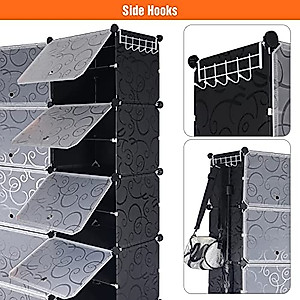 ALUPOM Portable 72 Pair Shoe Rack Organizer with Door and Versatile Hook, Shoe Storage Cabinet Easy Assembly, Stackable Free Standing Shoe Rack